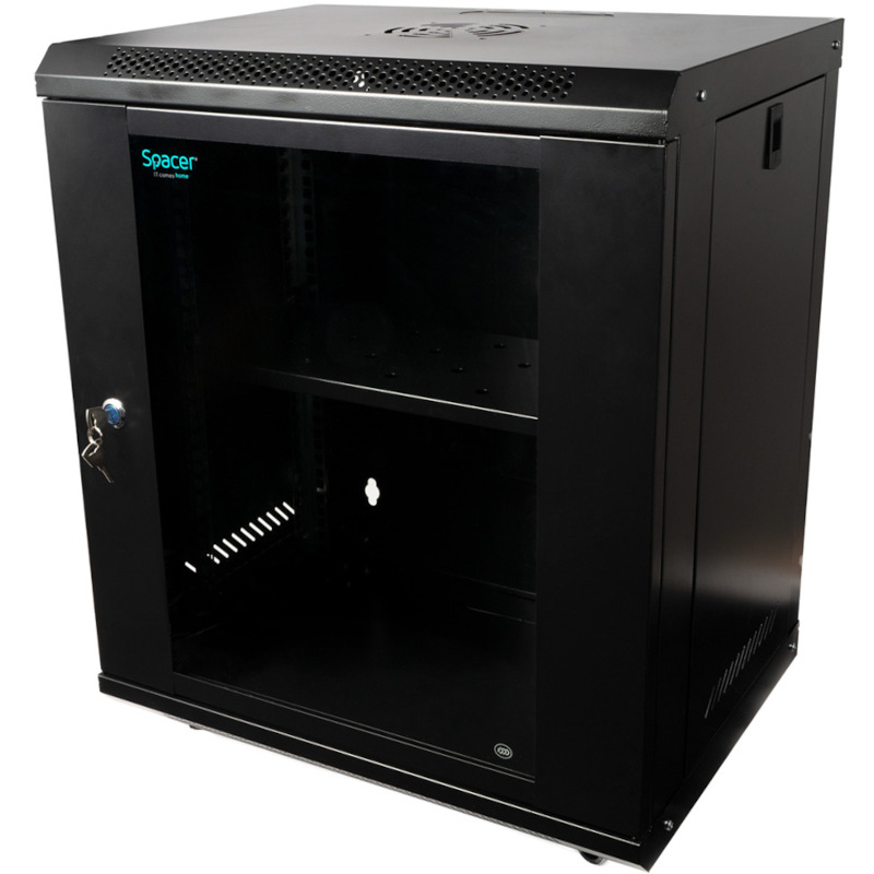 Spacer SPCW-12U-400-BK-02 12U, Wall mount, 500 x 400 mm, Glass door ...