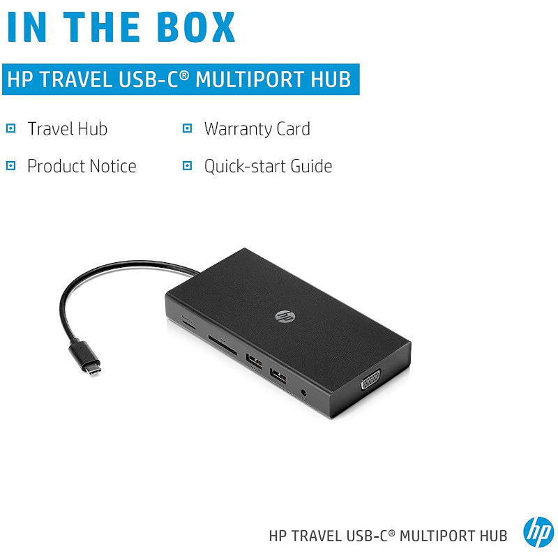 HP Travel USB-C Multi Port Hub, 1x Gbps RJ45, conexiune simultanta HDMI ...